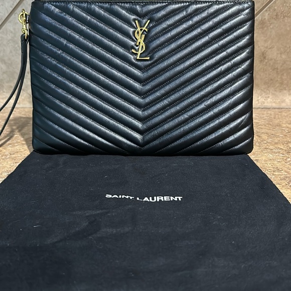 Yves Saint Laurent | Bags | Ysl Monogram Large Pouch In Smooth Leather ...